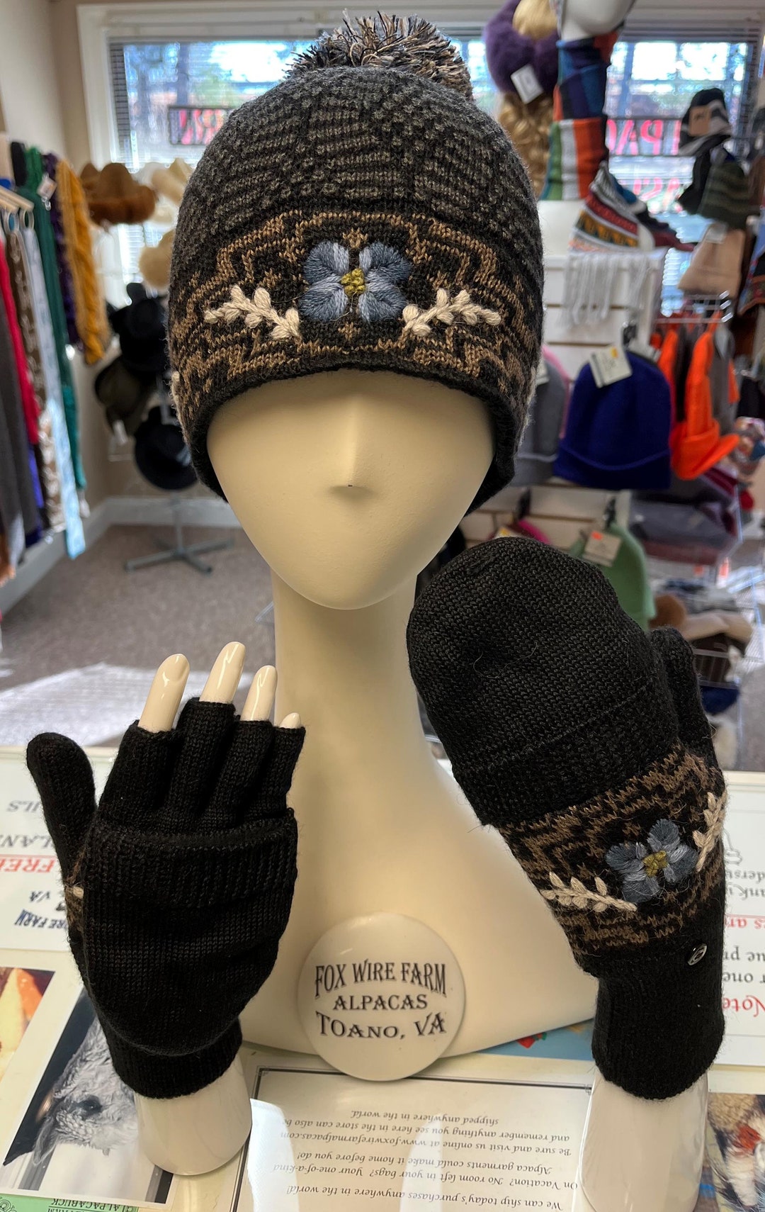 Handmade Hand Embroidered Fox Wire Farm Alpaca Knit Hat & Matching ...