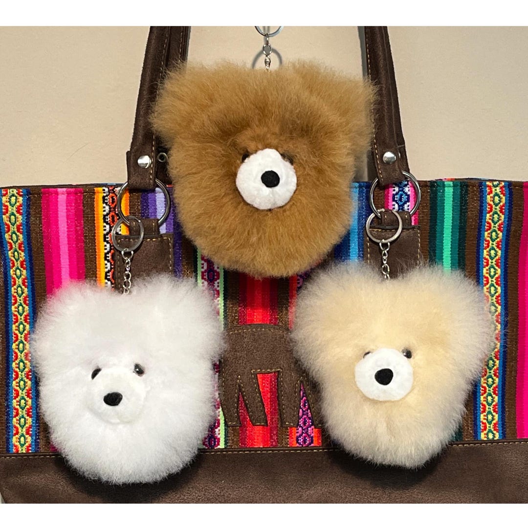 Keychain Alpaca Teddy Bear Head, Handcrafted Soft Baby Alpaca Fiber ...