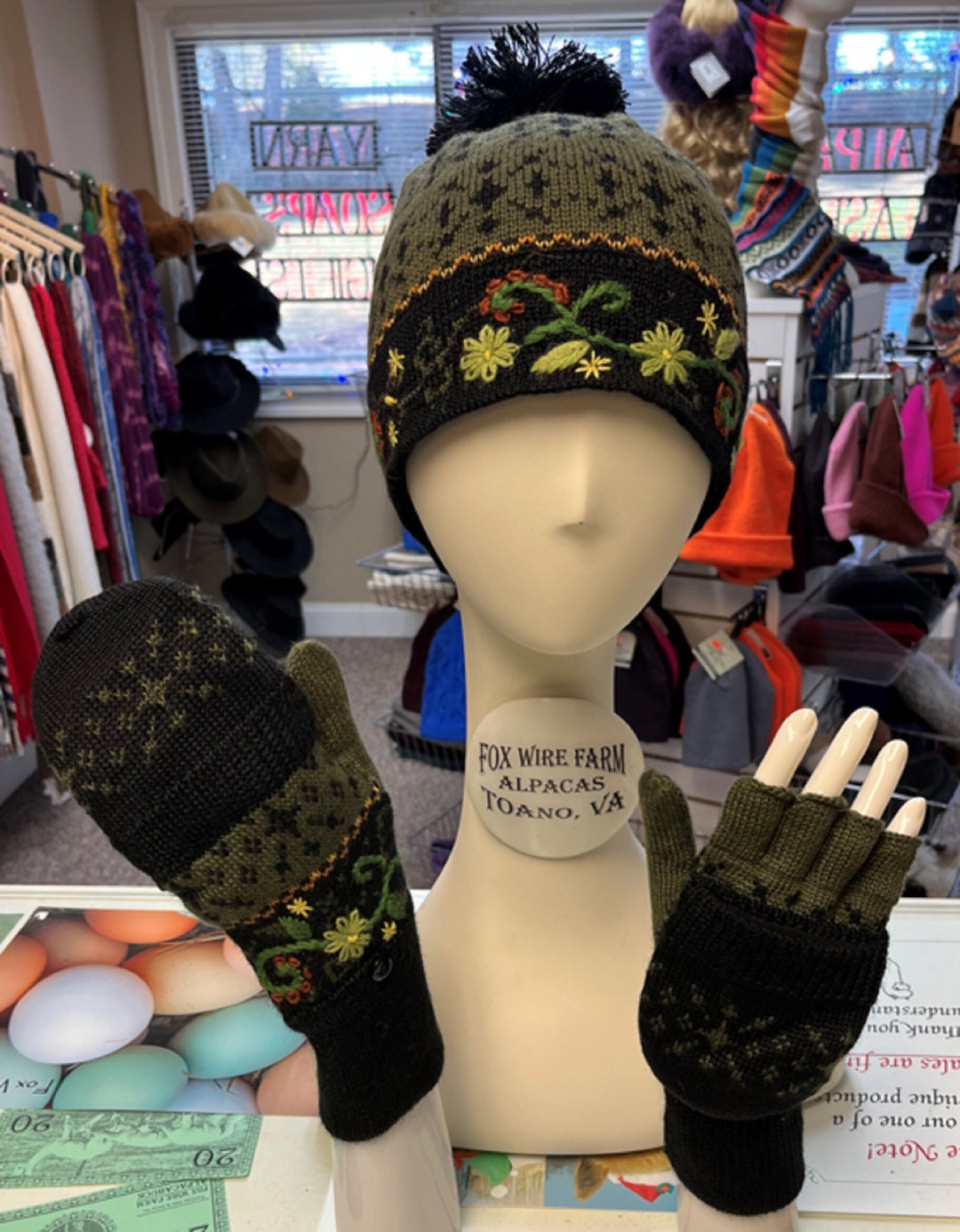 Handmade Hand Embroidered Fox Wire Farm Alpaca Knit Hat & Matching ...