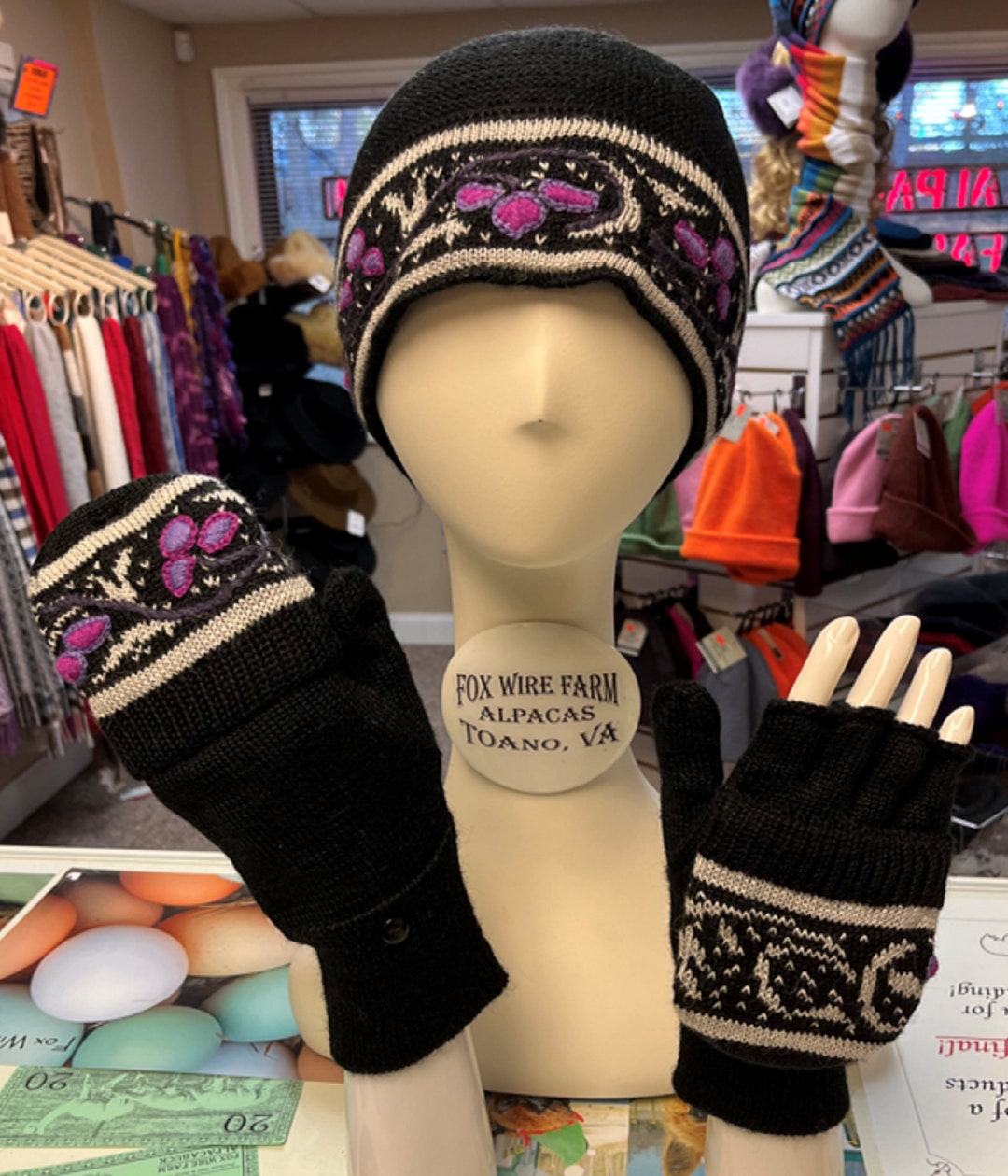 Handmade Hand Embroidered Fox Wire Farm Alpaca Knit Hat & Matching ...