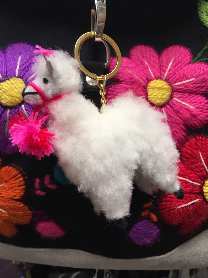 Fox Wire Farm White Alpaca Doll Keychain W/ Red & Pink Pom - Etsy