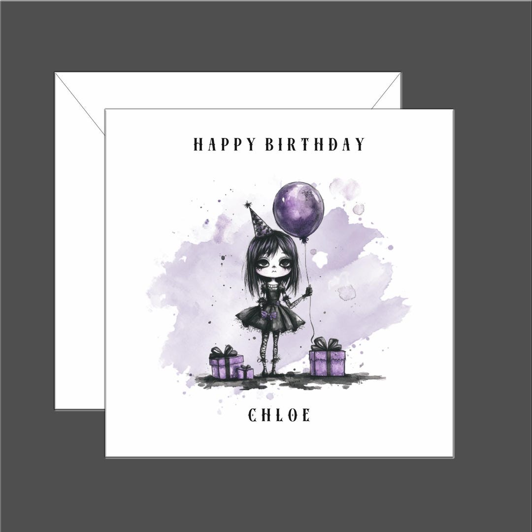 Personalised Gothic Theme Birthday Card - Gothic Girl Birthday Card ...