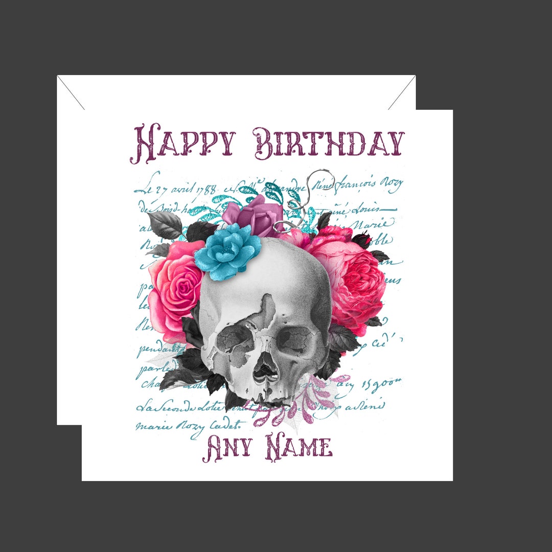 Personalized Gothic Skull Birthday Card, Floral Design - Etsy
