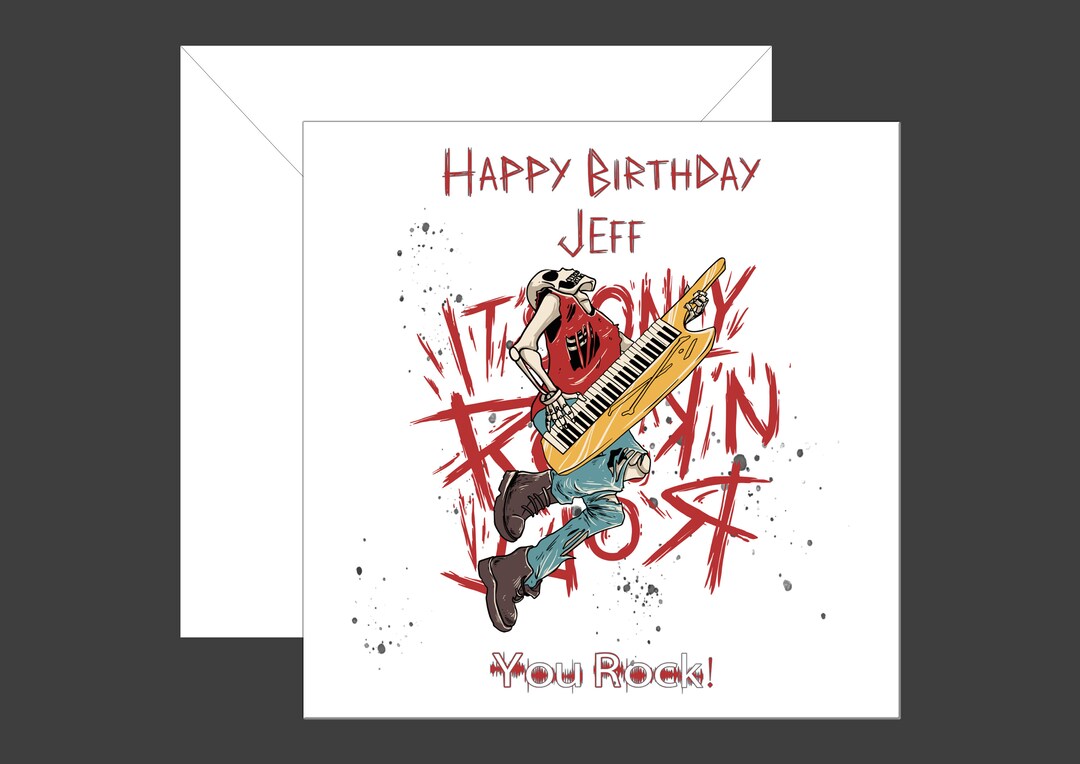 Personalised Gothic Electric Keyboard Skeleton Birthday Card, Skeletal ...