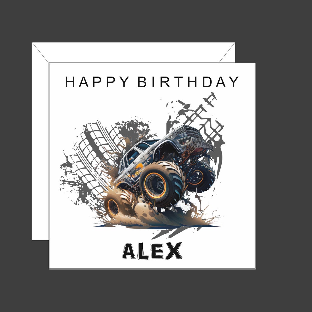 Personalised Birthday Card, Monster Truck Birthday Card, Son, Grandson ...