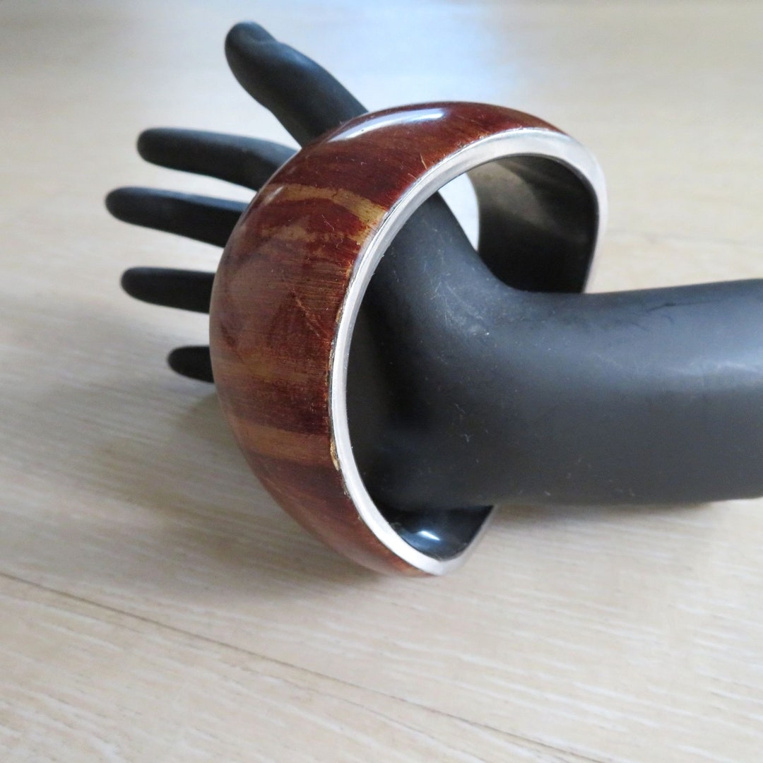 Vintage Bulky Bangle Bracelet Boho Style Wide Brown Plastic Wood ...