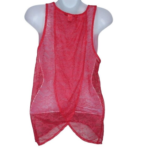 Vintage Victoria's Secret Red Sheer Lace Cami Top M P… - Gem