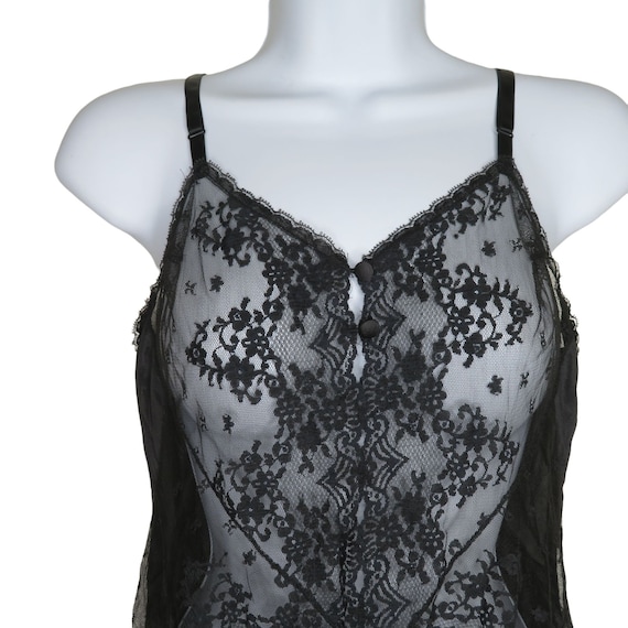 Vintage 70s Nylon Teddy Teddie Bodysuit S Black Sheer… - Gem