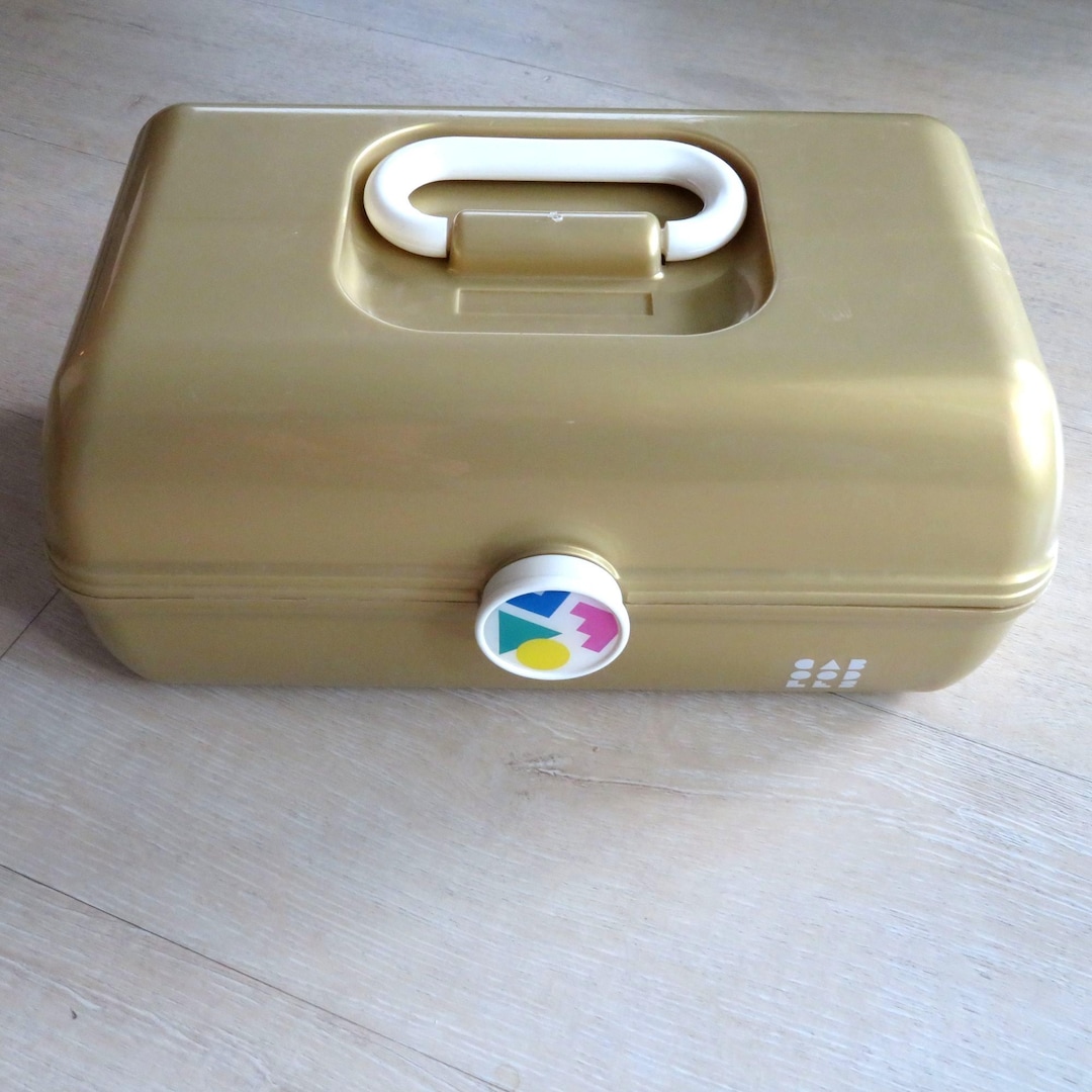 Vintage 90s Gold Caboodles Makeup Jewelry Case 2 Tier Handle Mirror ...