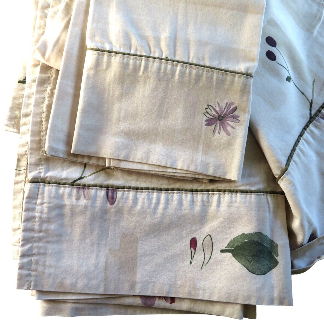 Vintage Croscill Botanica Queen Sheets 1 Flat 1 Pillowcase Beige Floral ...