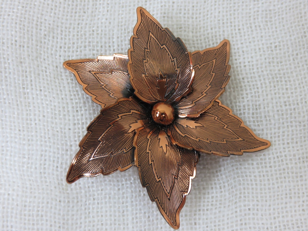 Vintage 50s Etched Copper Pinwheel Flower Brooch Pin Mid Century Art ...