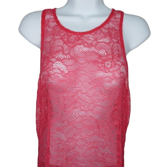 Vintage Victoria's Secret Red Sheer Lace Cami Top M P… - Gem