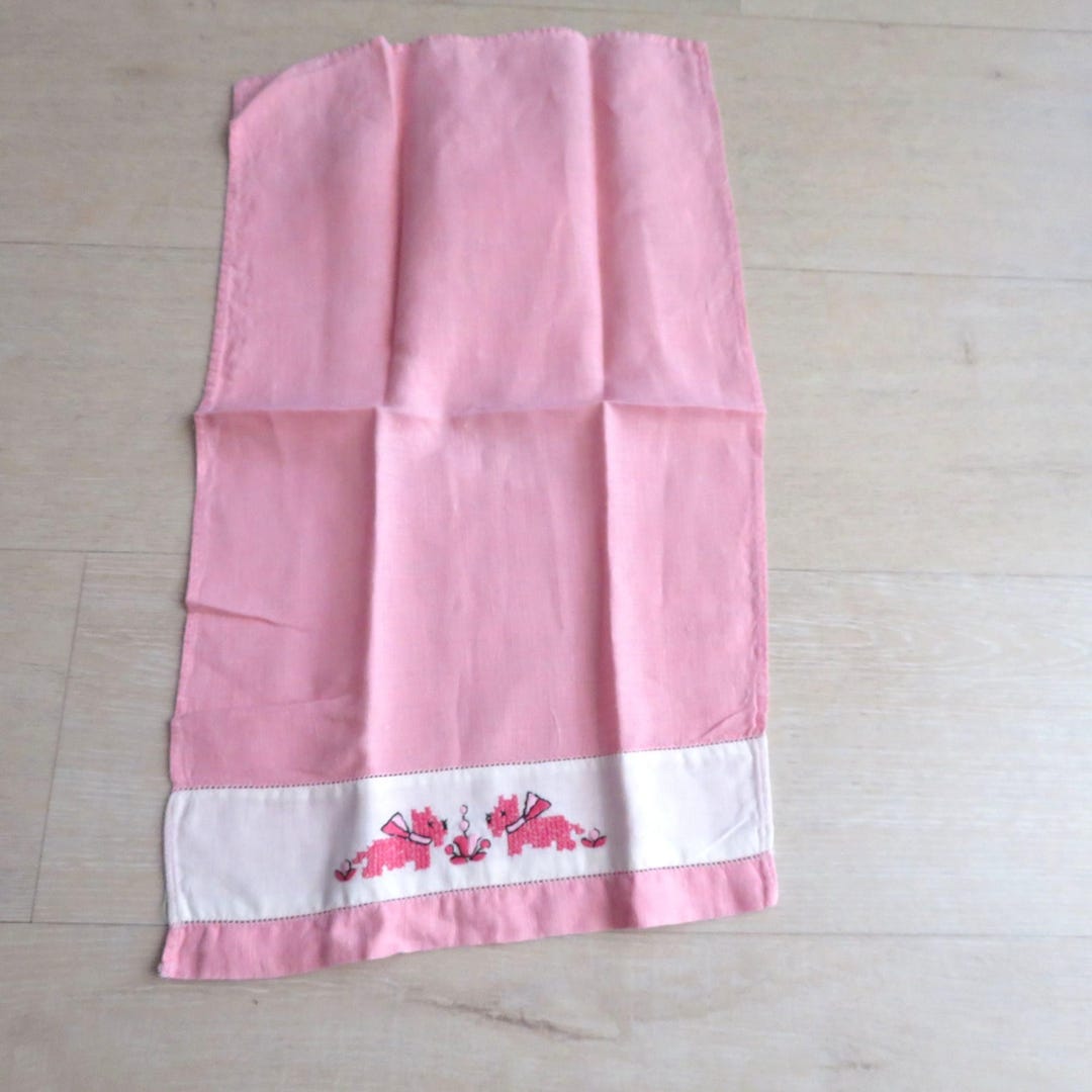 Vintage Pink Scottish Terriers Battenburg Embroidery Lace Linen Hand ...
