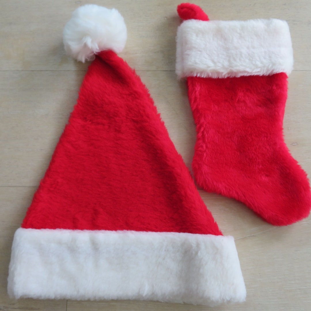 Holiday Christmas Santa Hat and Stocking Set Red White Costume Dress Up ...