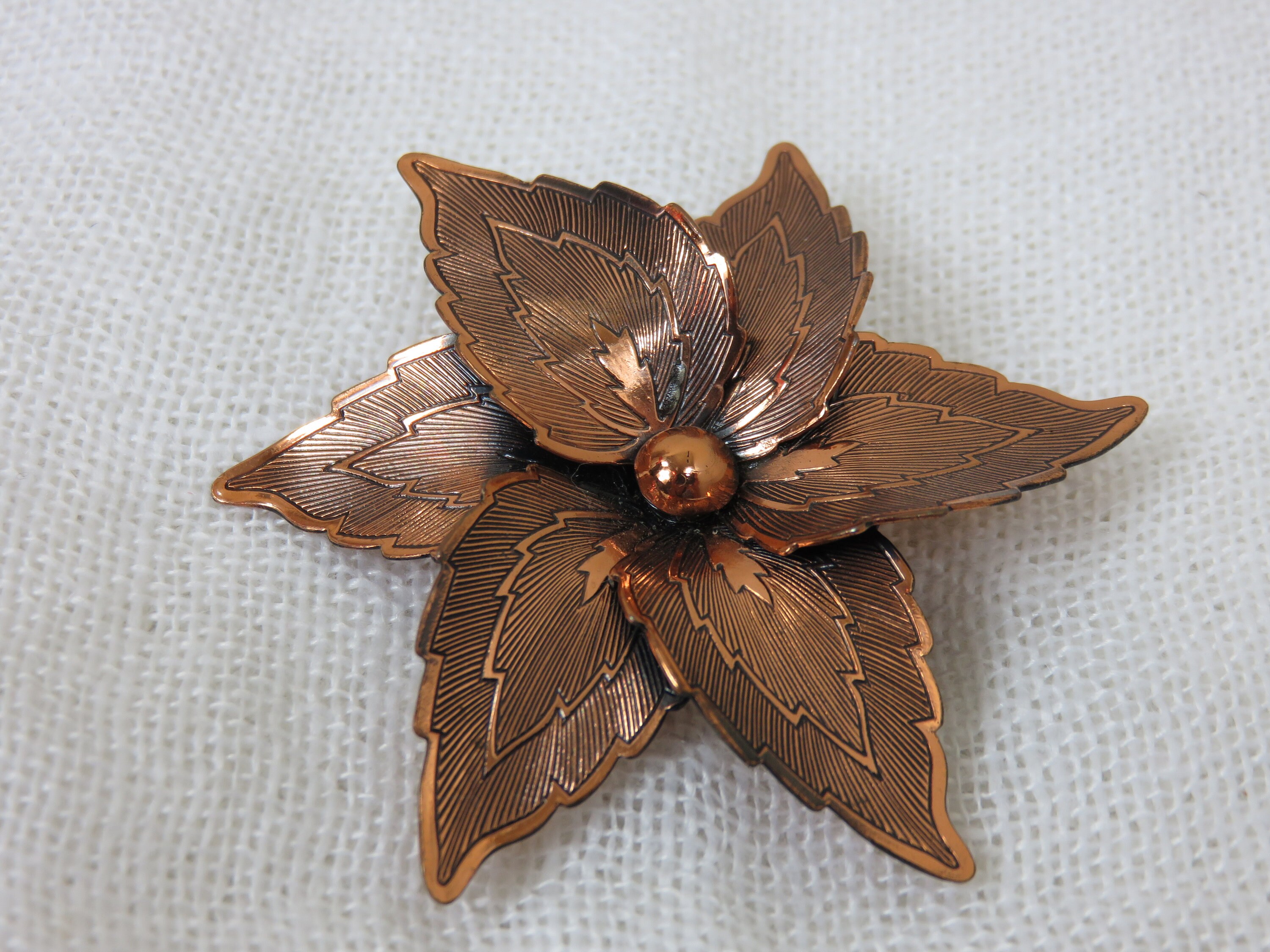 Vintage 50s Etched Copper Pinwheel Flower Brooch Pin Mid Century Art ...