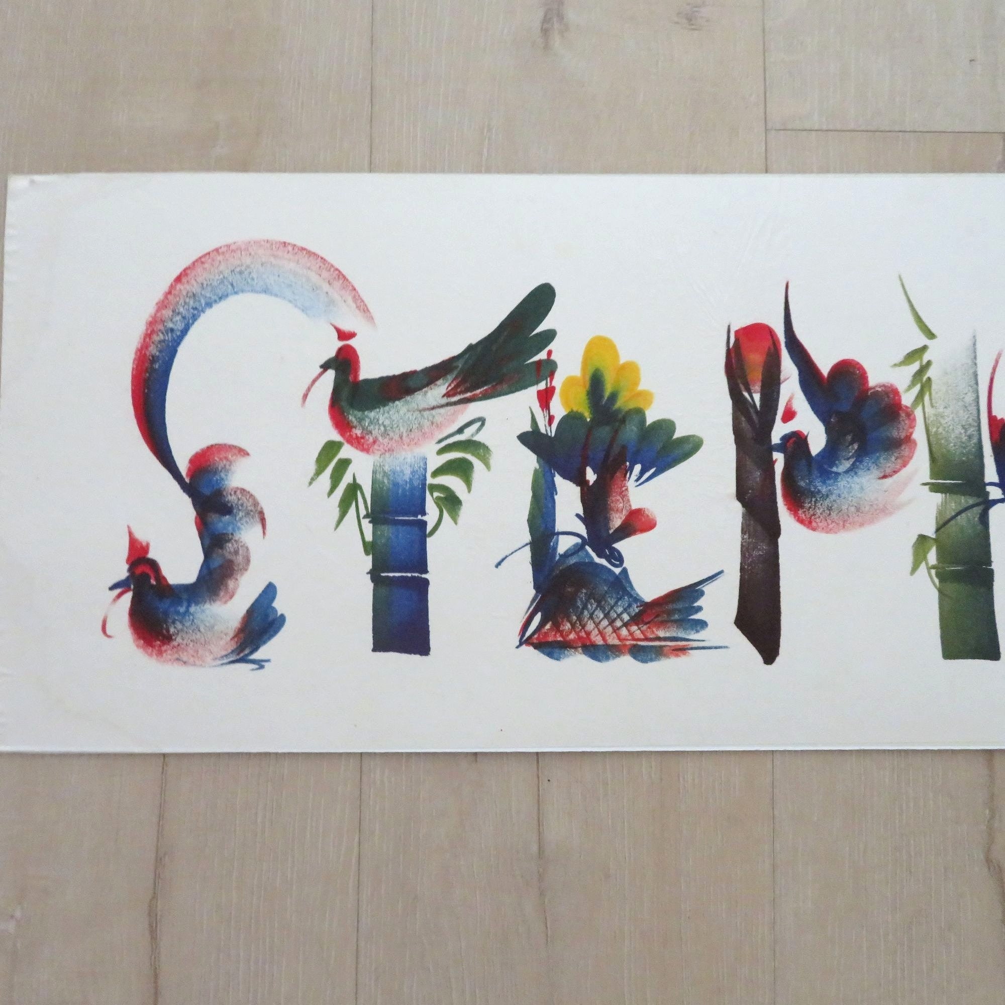 Vintage 80s Rainbow Letter Brush Art Calligraphy Watercolor Painting ...