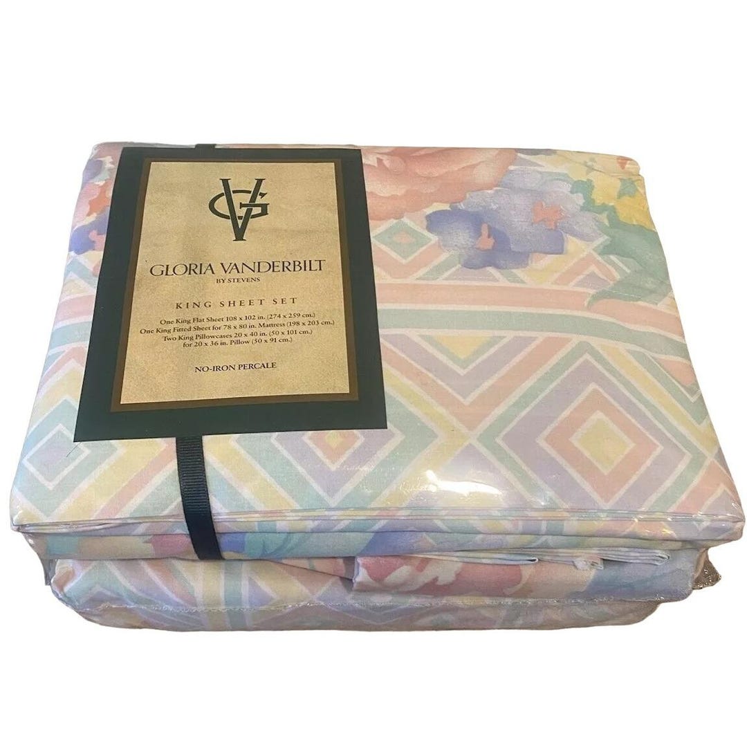 Vintage 1991 Gloria Vanderbilt King Sheet Set GLORIA’S COLLAGE Floral ...