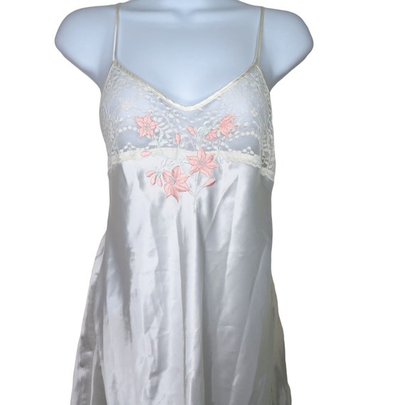 Vintage Wendy Ann Satin Slip Nightgown M White Lace Embroidery - Etsy