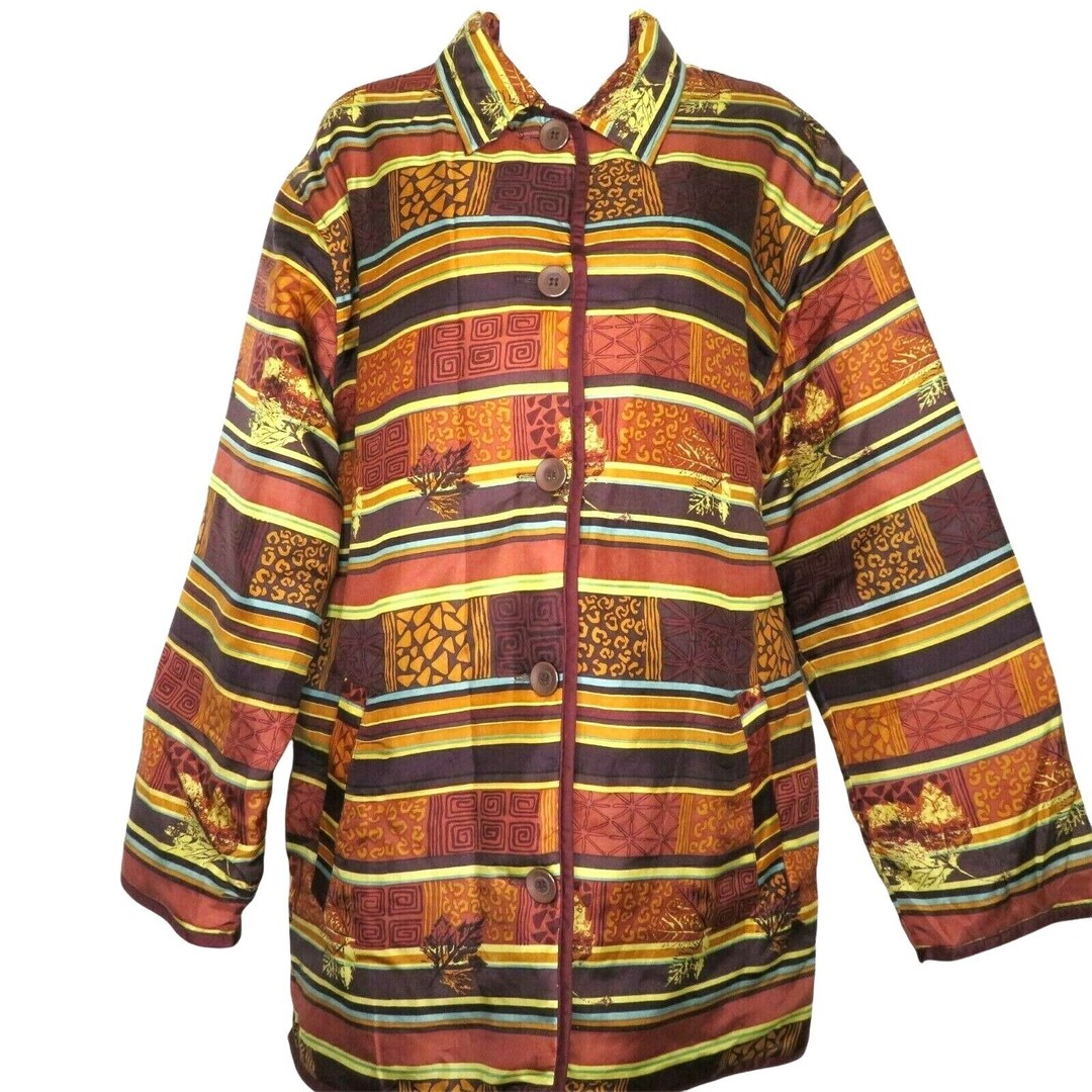 Vintage 80s FUDA International Silk Quilted Jacket: Brown Striped Coat ...