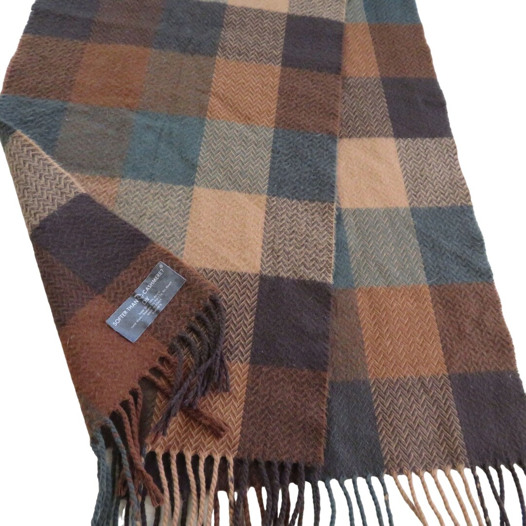 Vintage Brown Check Fringe Scarf: 100% Acrylic Cashmink - Etsy