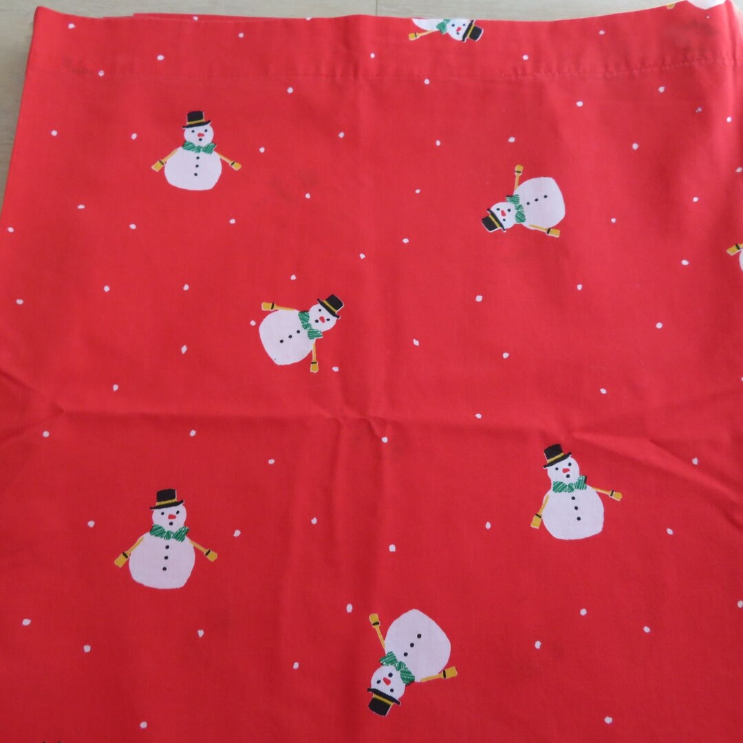 Vintage 70s Vera Burlington Full Flat Sheet Red Snowman Poka Dot ...