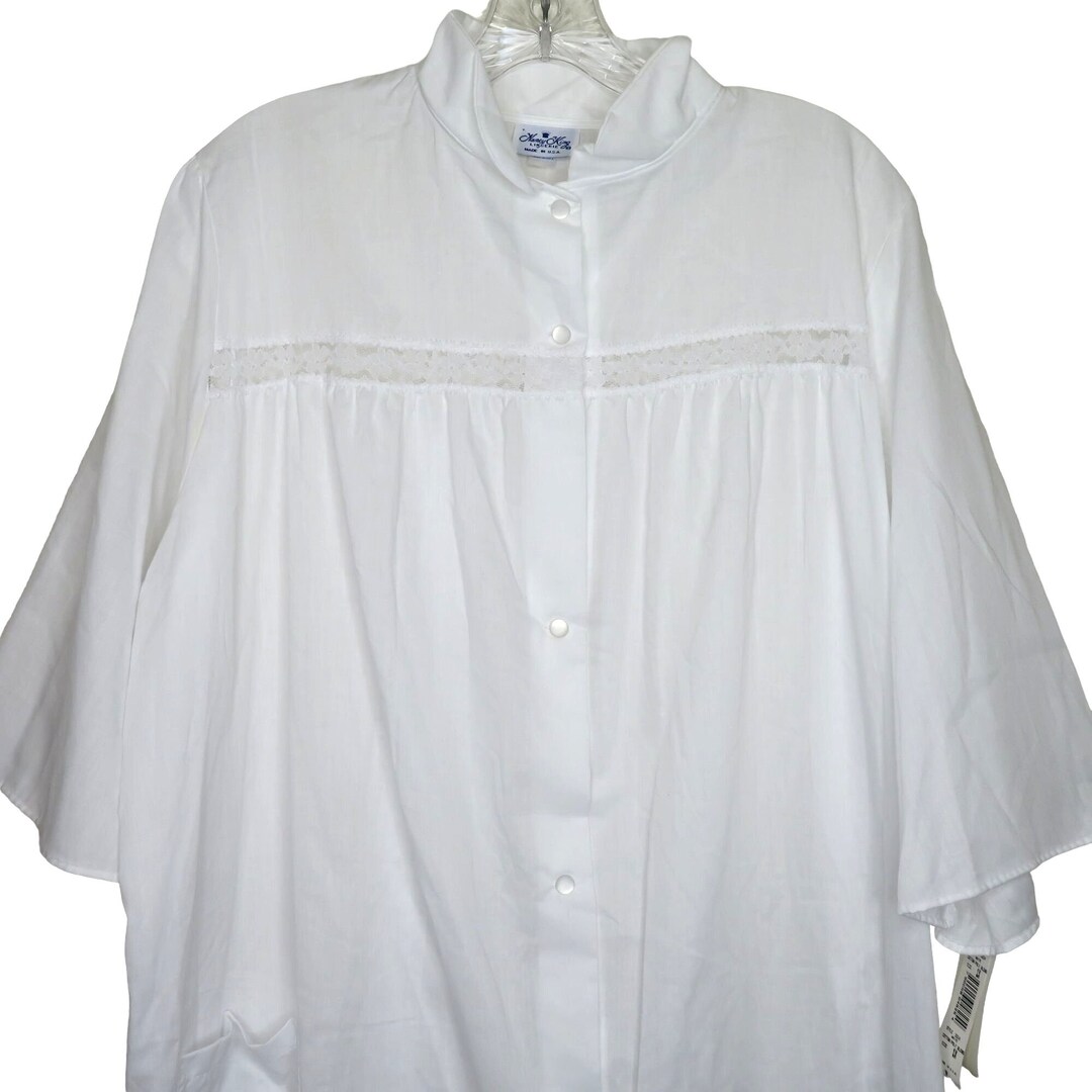 Vintge Nancy King White Housecoat Robe Nightgown XL Lace Pocket Knee ...