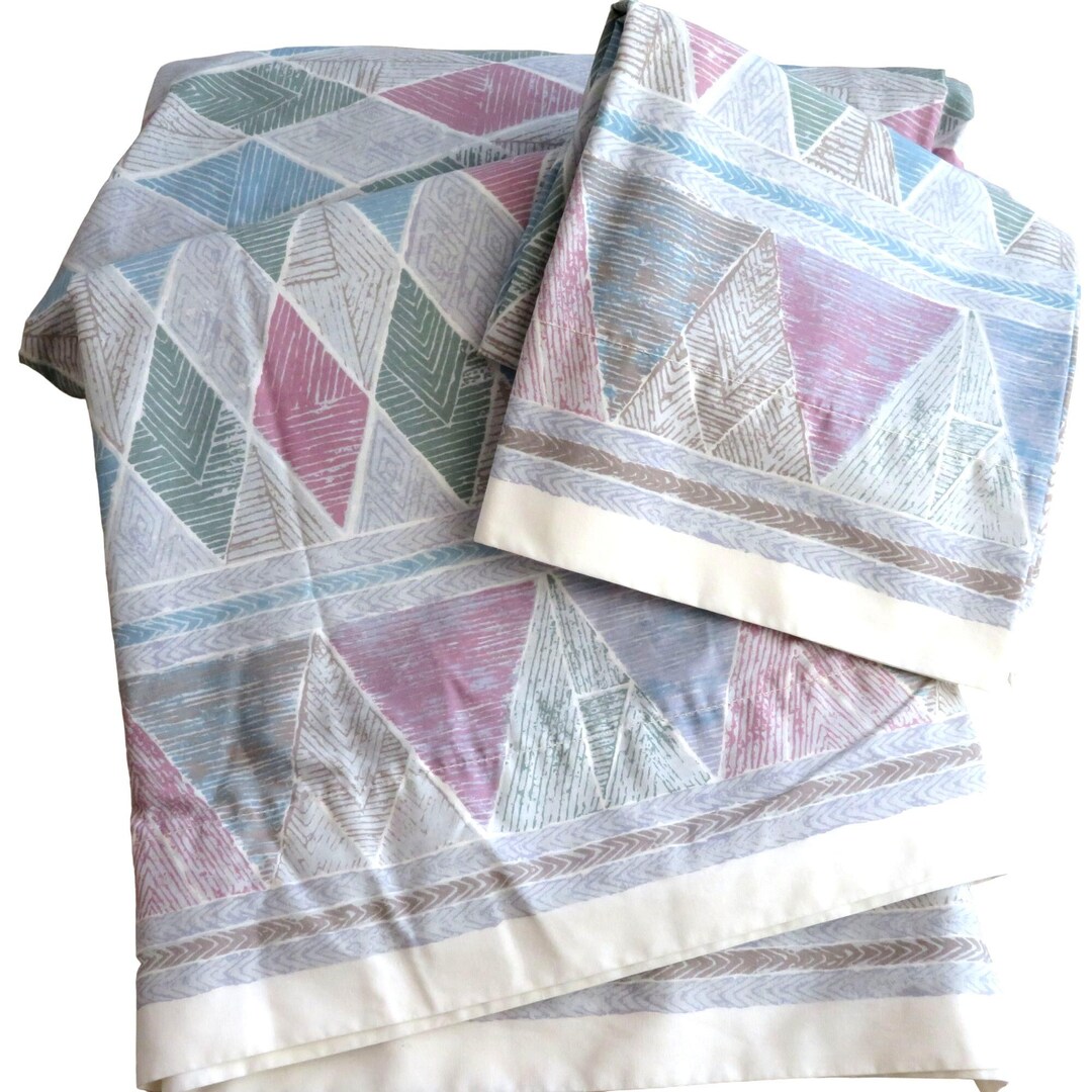 Vintage Westpoint Stevens Full Double Sheet Set 4pc Multicolor Diamonds ...