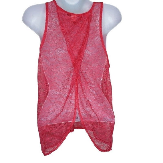 Vintage Victoria's Secret Red Sheer Lace Cami Top M P… - Gem