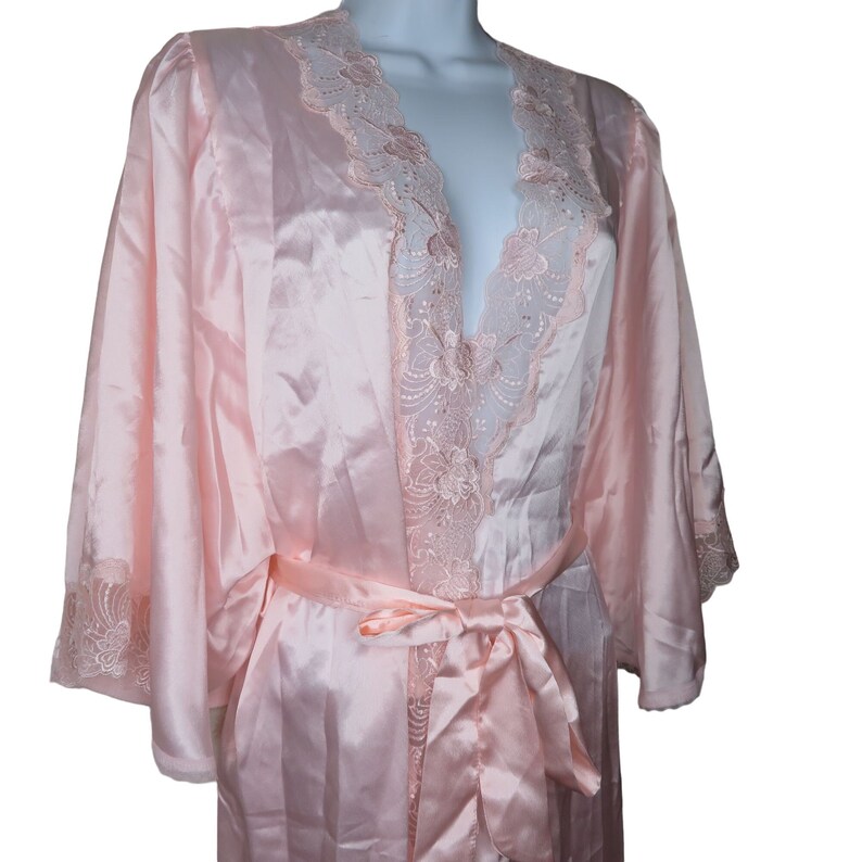 Vintage Full Length Satin Dressing Gown Robe L Pink Lace - Etsy