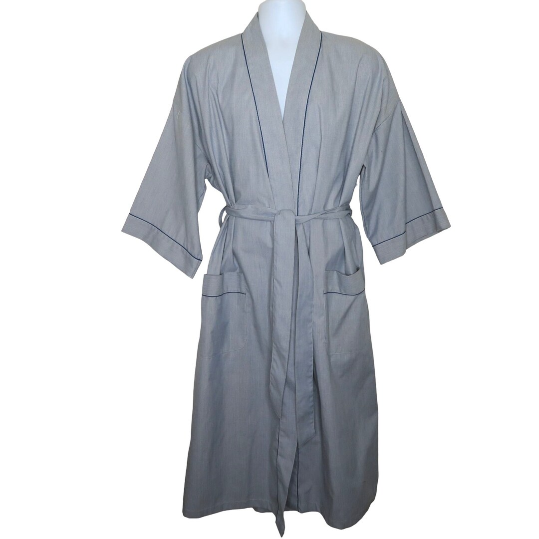 Vintage After Hours Diplomat Robe Men's OS Blue Pinstriped Belted ...