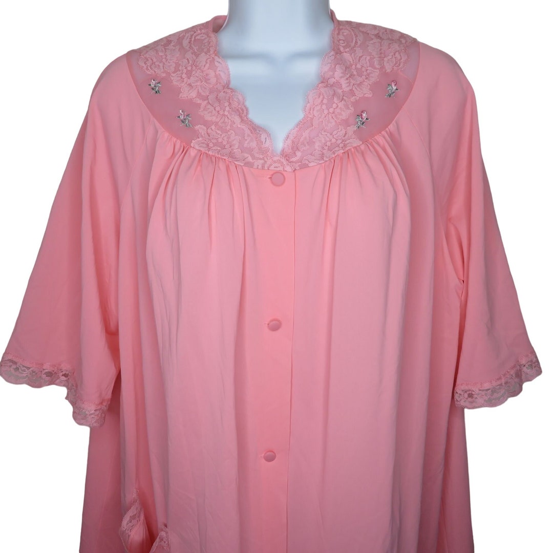 Vintage Shadow Line Knee Length Robe Housecoat Housedress M Pink Nylon ...