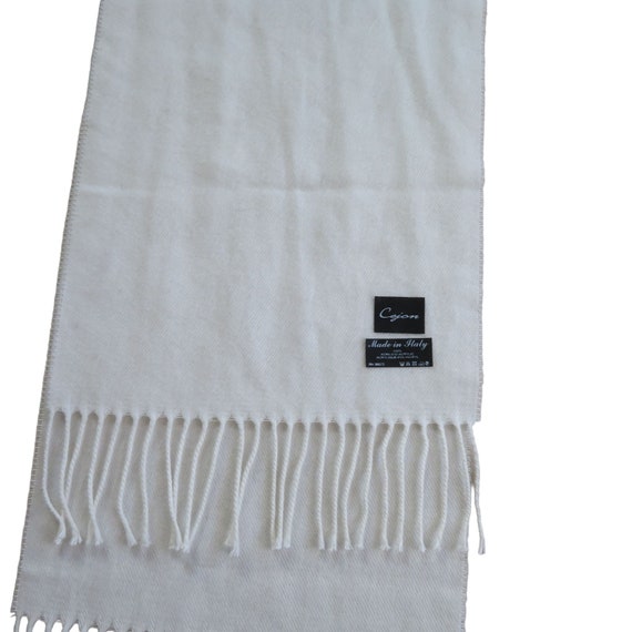Vintage CEJON Made in Italy White Acrylic Scarf 11" x… - Gem