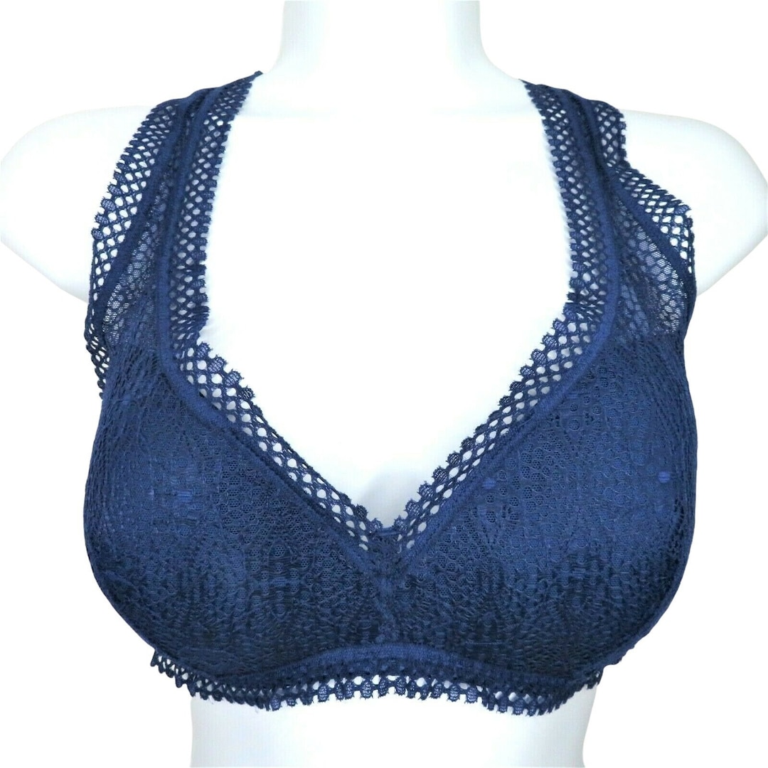 Victoria's Secret Halter Padded Lace Bra Navy Blue Rn 54867 Sexy Low ...