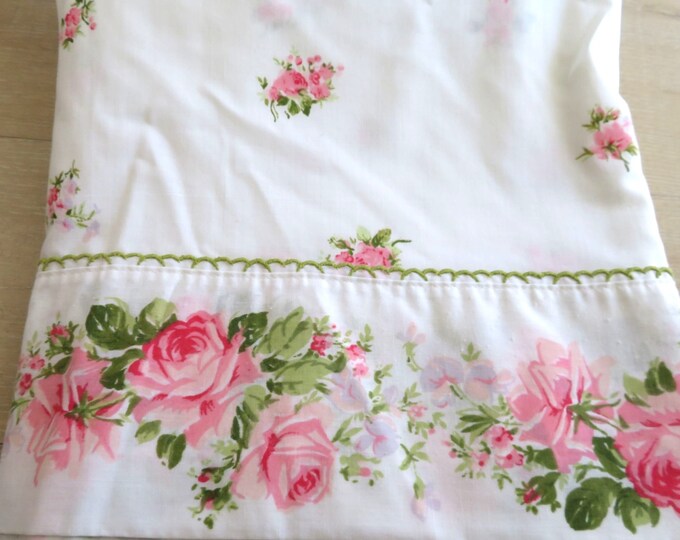 Vintage Springmaid Full Sheet Set 1 Flat 1 Fitted White Pink Floral No ...