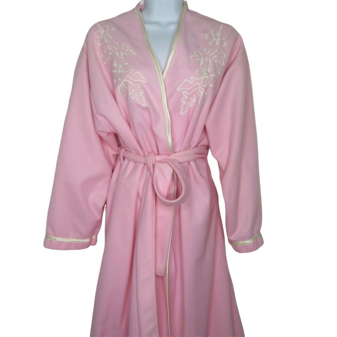 Vintage 70s Apostrophe Full Length Pink Robe Womens L Embroidery ...