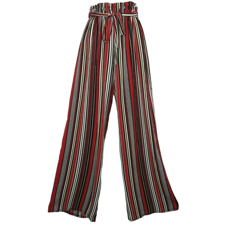 Vintage Rainbow Red Black Striped Pants XS High Waist Wide Leg Lounge ...