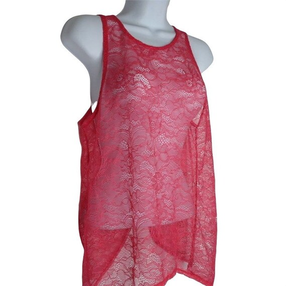 Vintage Victoria's Secret Red Sheer Lace Cami Top M P… - Gem