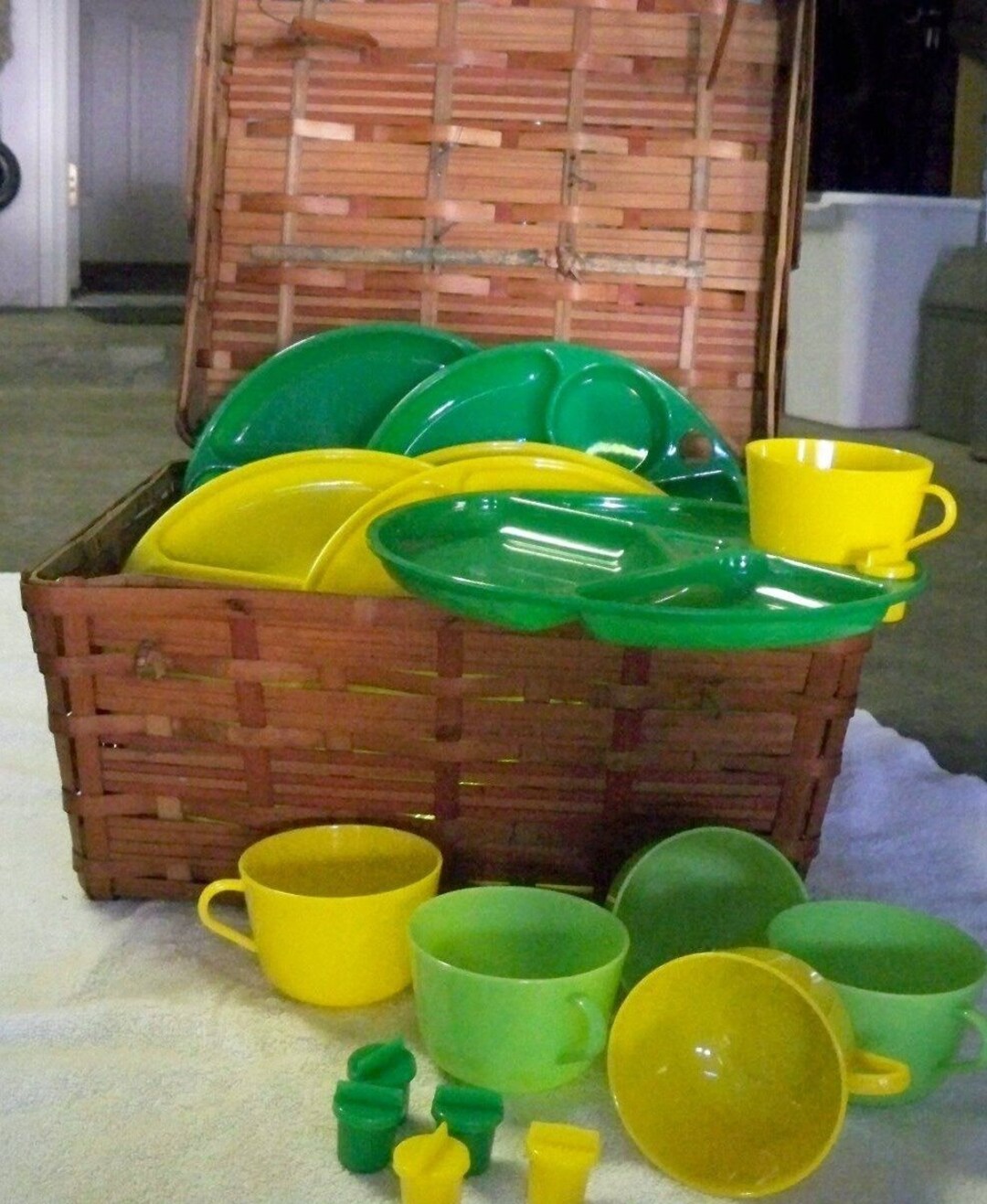 Vintage GOTHAM WARE Picnic Set, Wicker Basket, Mid-century USA - Etsy
