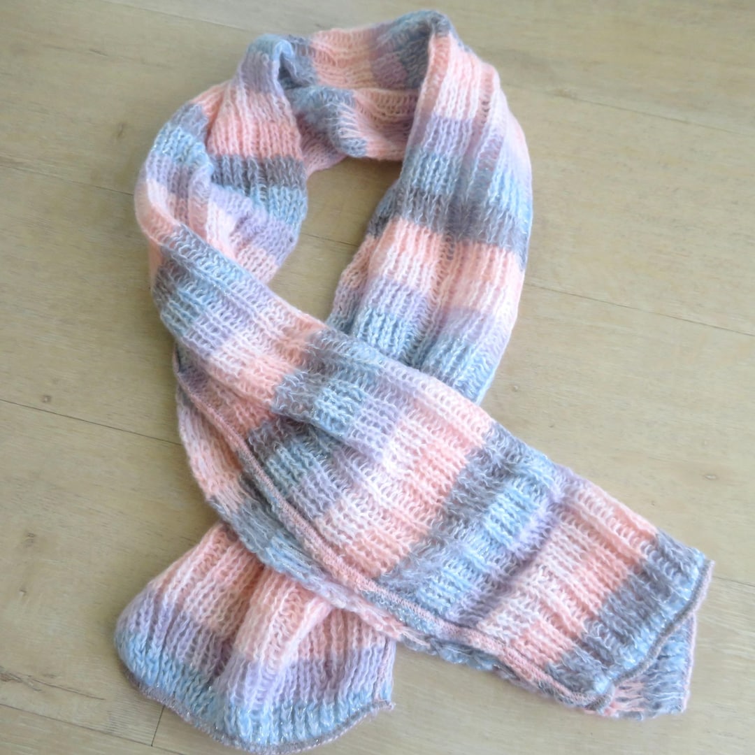 Vintage 70s Bullock's Neck Scarf Strip Acrylic Wool Pink Blue Lavender ...