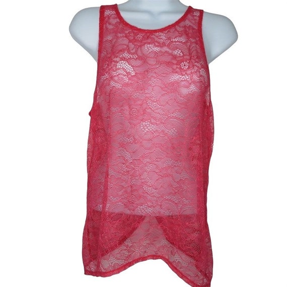 Vintage Victoria's Secret Red Sheer Lace Cami Top M P… - Gem