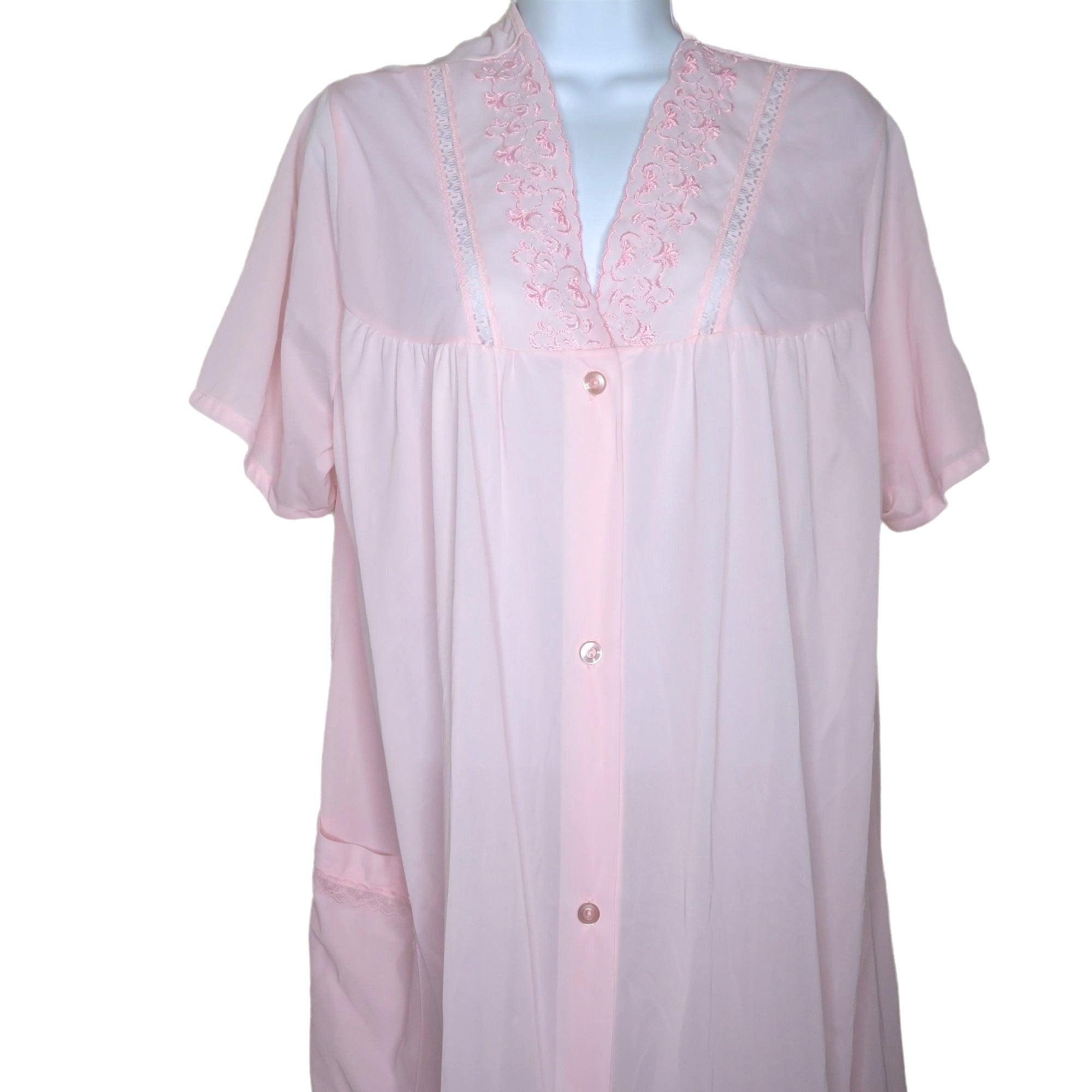 Vintage Danni Nylon Robe M Pink Embroidery Lace Knee Length - Etsy
