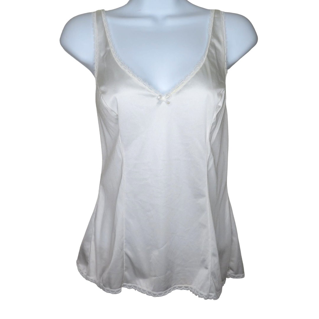 Vintage Vanity Fair White Camisole Slip Tank Top M Nylon Lace Modest ...