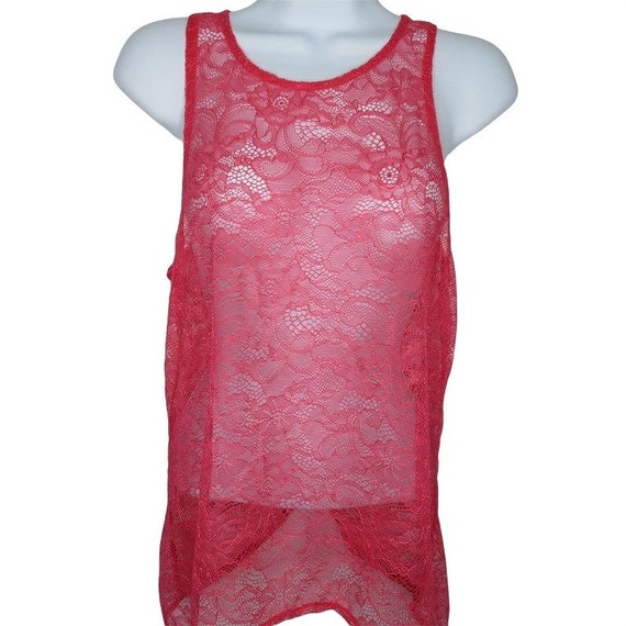 Vintage Victoria's Secret Red Sheer Lace Cami Top M P… - Gem