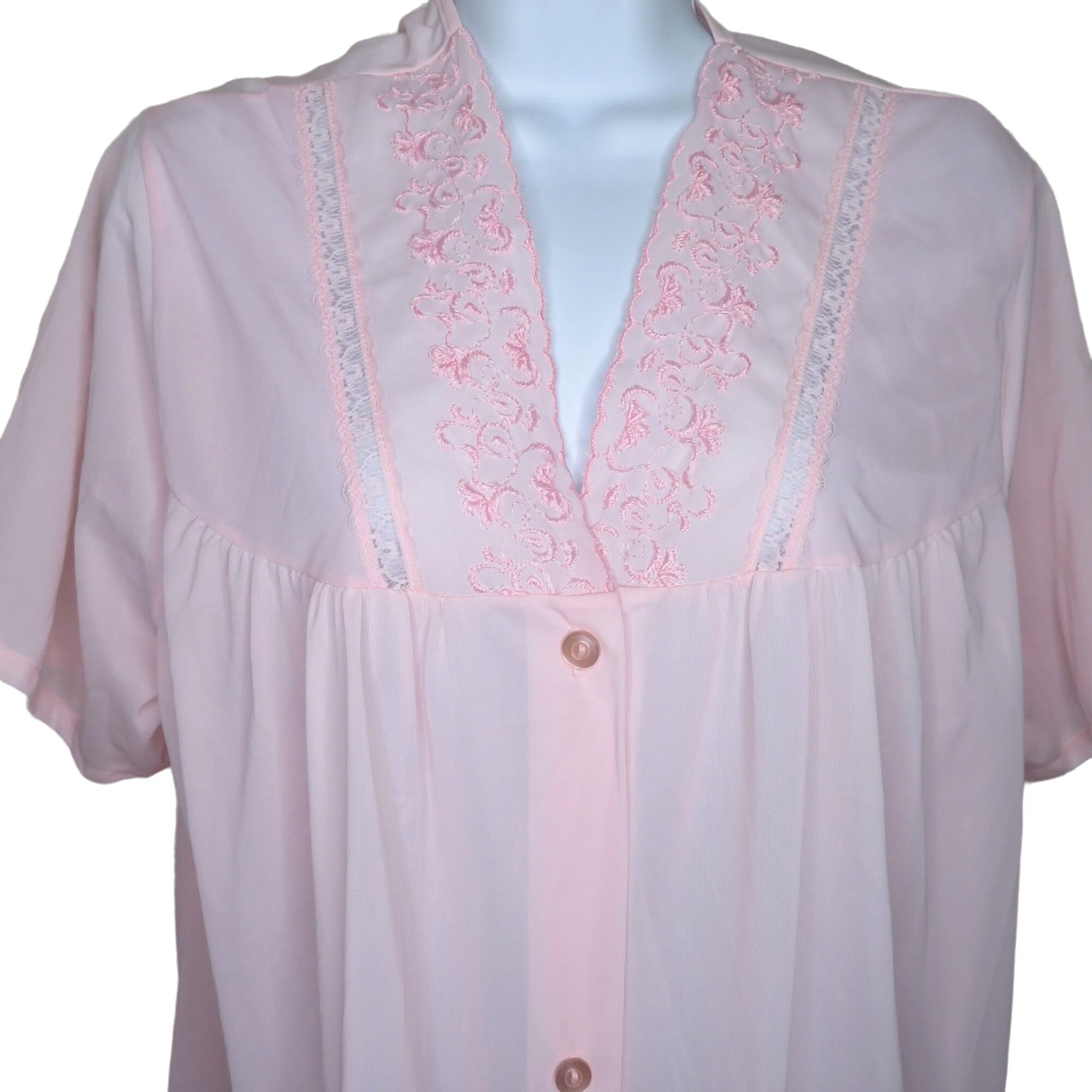 Vintage Danni Nylon Robe M Pink Embroidery Lace Knee Length - Etsy