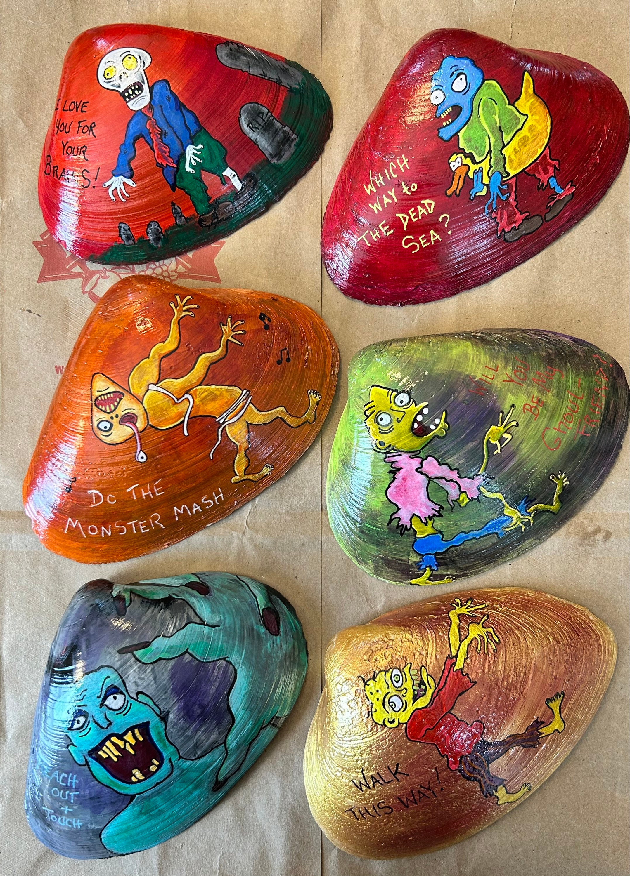 Painted Zombie Shell, “walk This Way!!!” Painted Rock, Painted Zombie ...