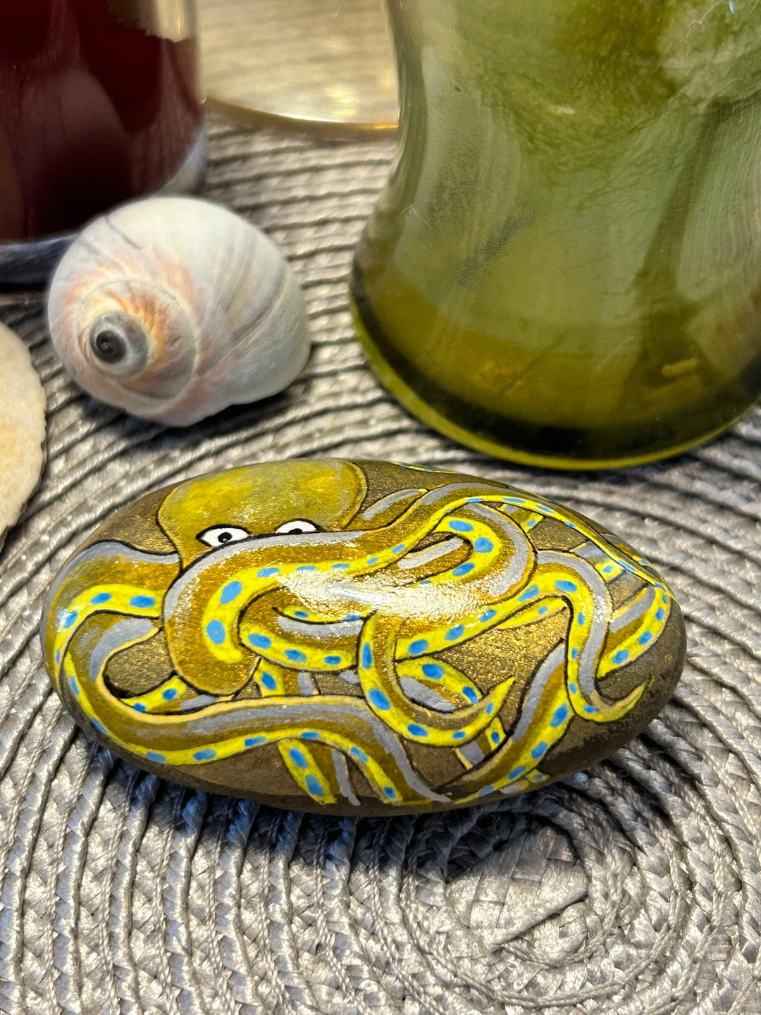 Octopus Painted Rock, Mellow Yellow Octopus, Animal Painted Stone, Home ...