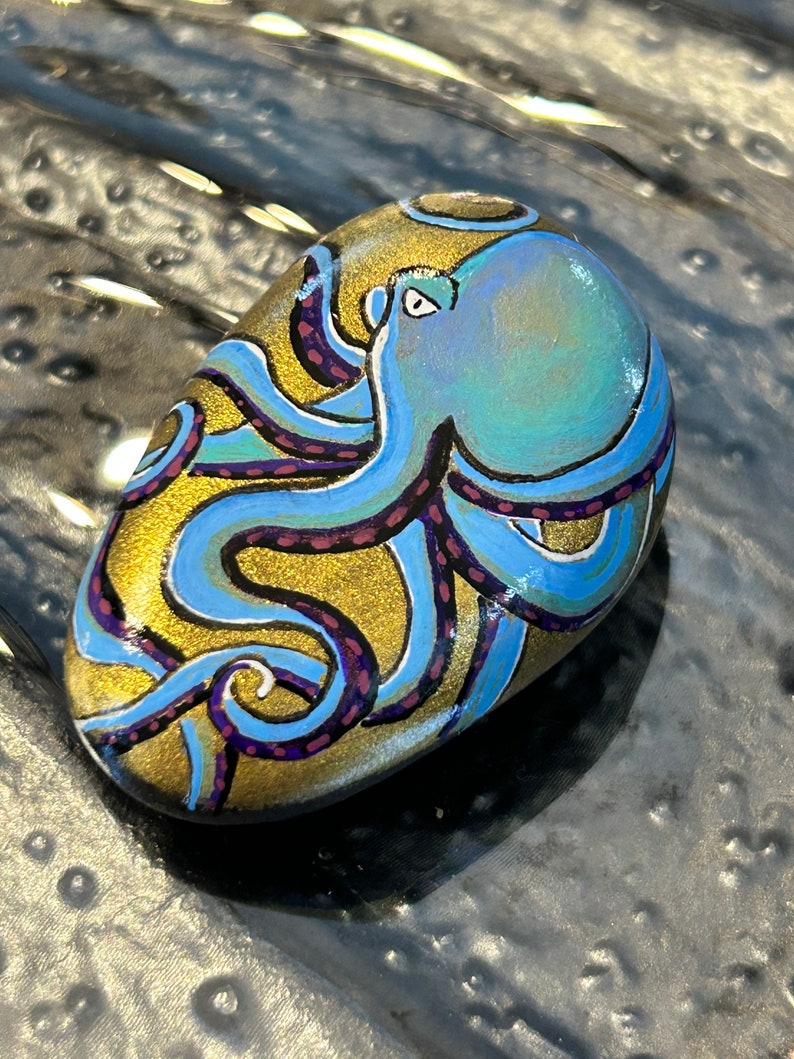 Hand Painted Octopus Rock: Light Blue Animal Stone Decor - Etsy