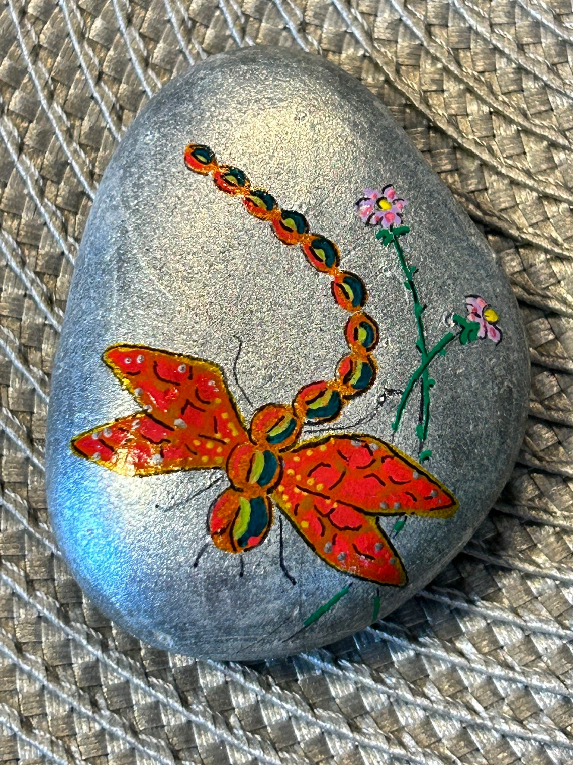 Painted Dragonfly Rock, Orange Pink Dragonfly, Painted Stone, Painted ...