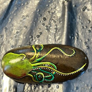 Hand Painted Octopus Rock: Green Animal Stone Decor - Etsy