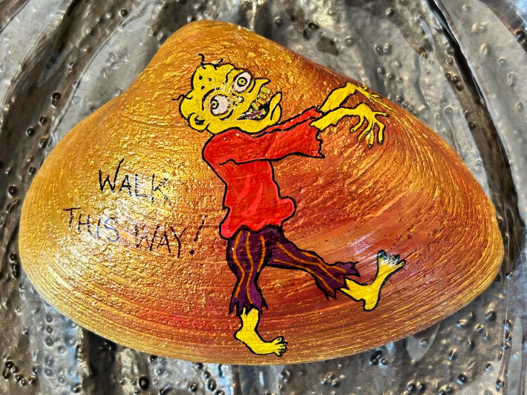 Painted Zombie Shell, “walk This Way!!!” Painted Rock, Painted Zombie ...